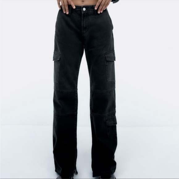 Zara | Jeans | Nwt Zara Black Cargo Split Jeans | Poshmark